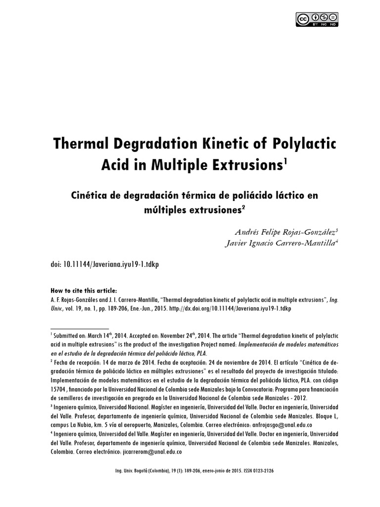 Thermal Degradation Kinetic of Polylactic Acid in Multiple Extrusions | PDF | Physical Chemistry ...