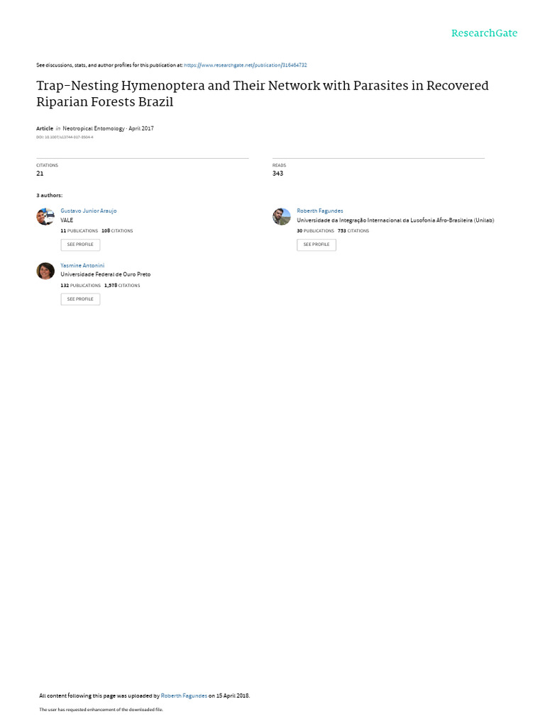 Araújo Et Al. (2017) Trap-Nesting - Hymenoptera - and - Their - Network ...