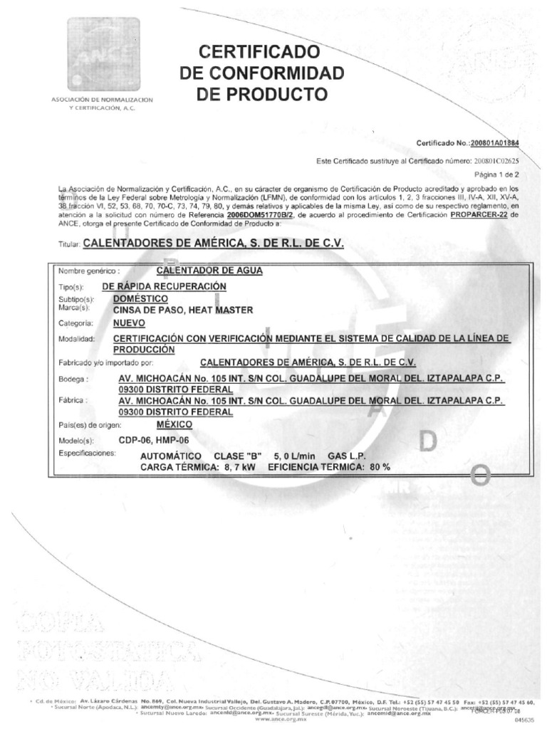 CDP-06_y_HMP-06[1] CERTIFICADOS LAURELES DEL SUR 6-10-2009 | PDF