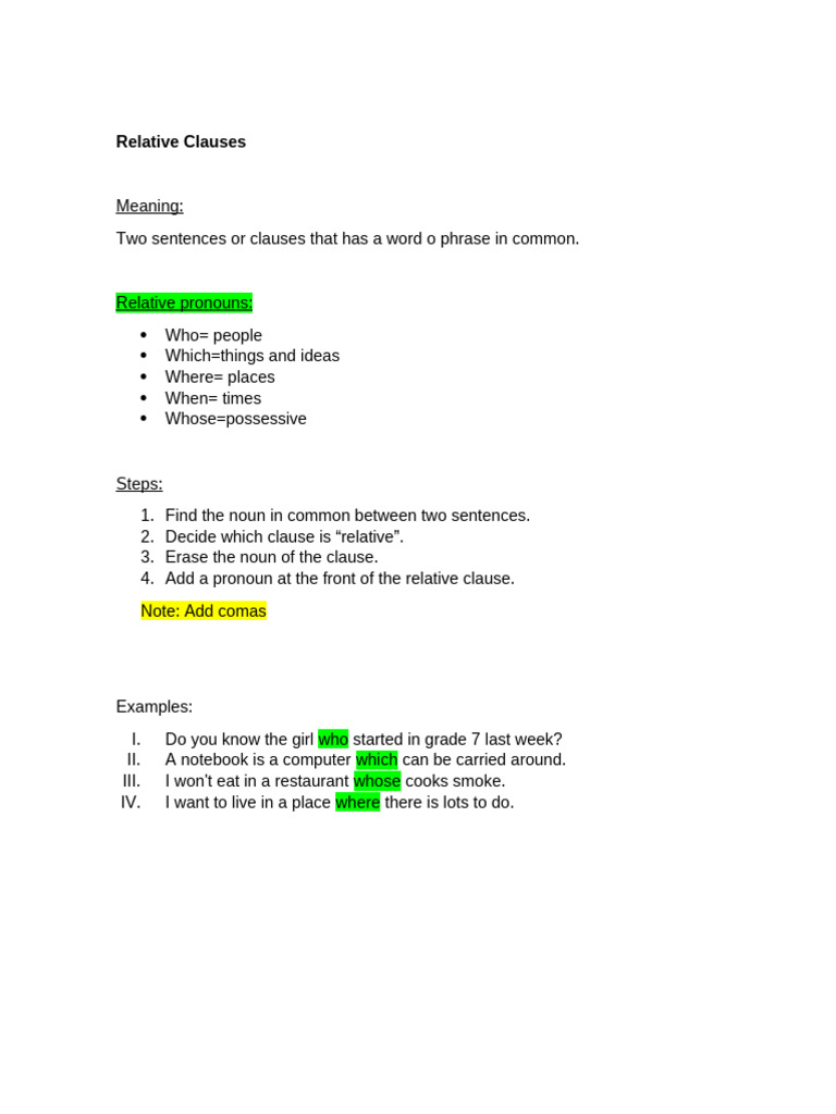 Relative Clauses Notes | PDF