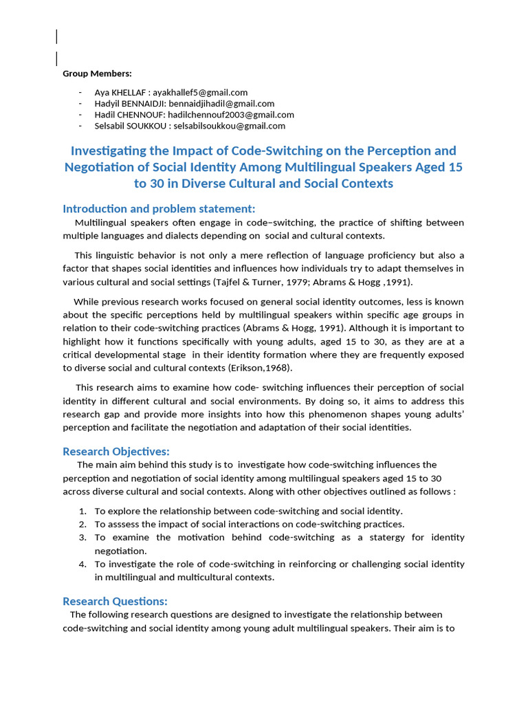Young Multilinguals & Code-Switching | PDF | Identity (Social Science ...