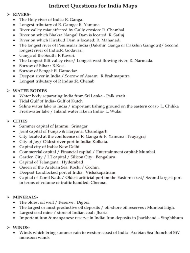 Geography Map Pointing Indirect Questions | PDF