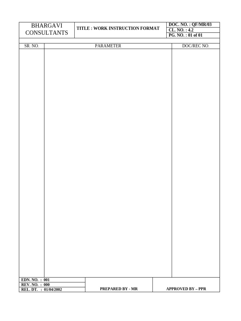 Work Instruction Format Guide | PDF