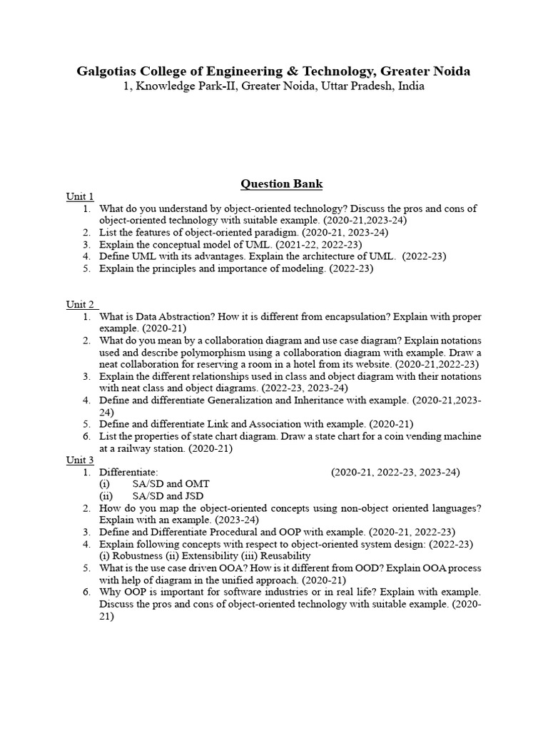 Most Important Questions - BCS054 | PDF | C++ | Inheritance (Object ...
