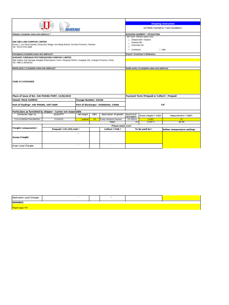 Shipping Instructions Mau | PDF | Water Transport | Shipping