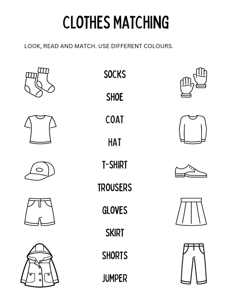 Clothes Matching Printable Worksheet | PDF