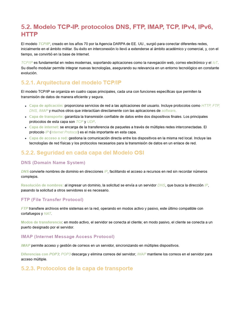 5.2. Modelo TCP-IP. Protocolos DNS, FTP, IMAP, TCP, IPv4, IPv6, HTTP | PDF | Protocolos de ...