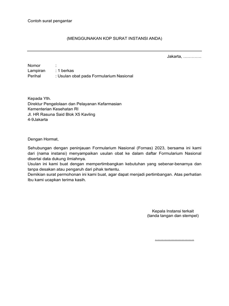 Contoh Template - Surat Pengantar Usulan Fornas 2024 | PDF