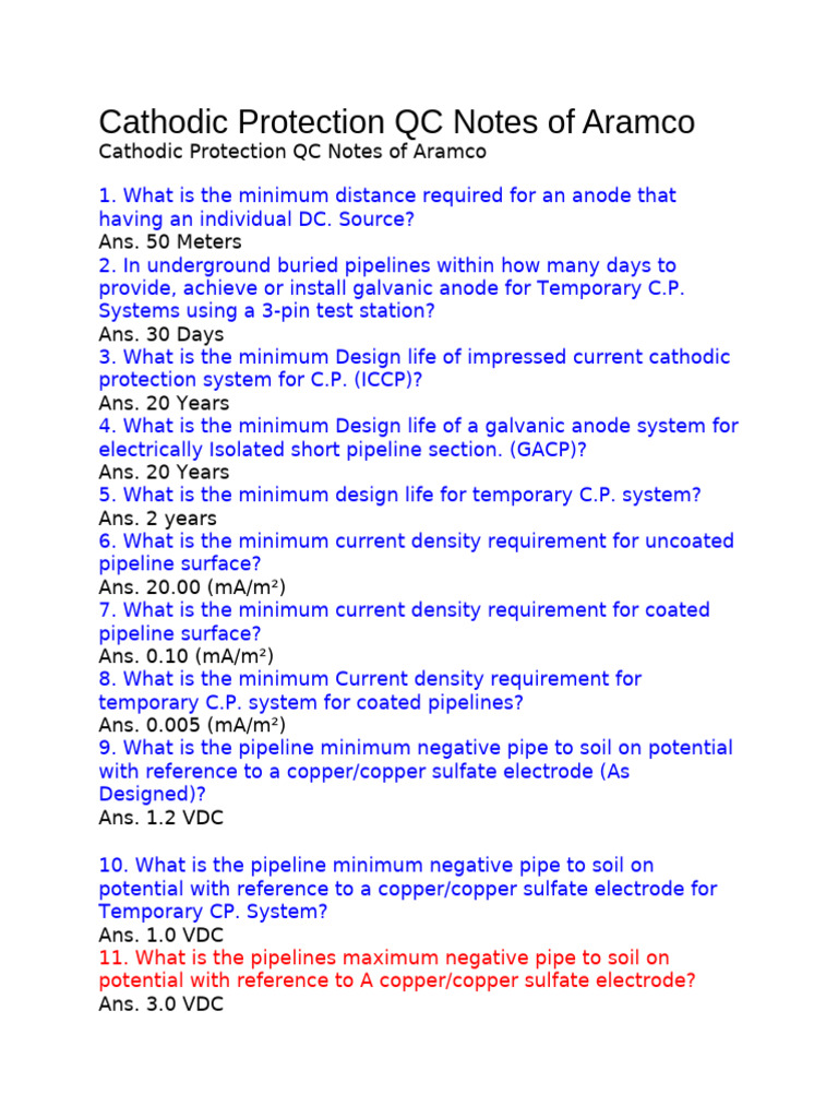 Cathodic Protection QC Notes of Aramco | PDF | Rectifier | Anode