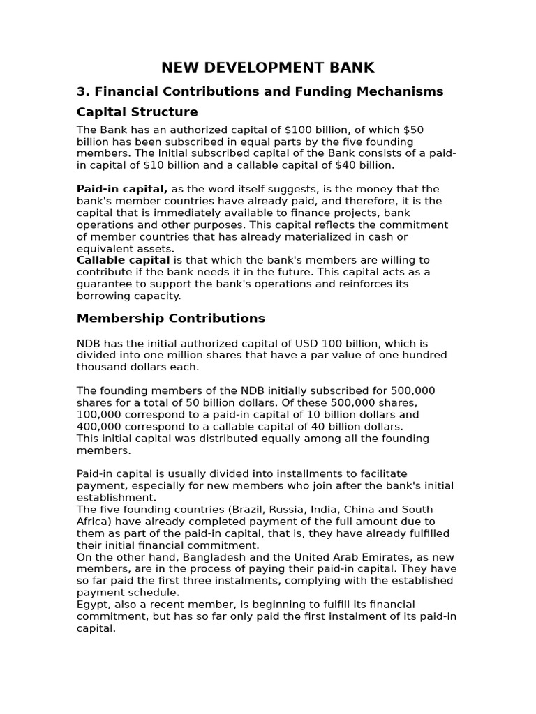 NDB: Capital Structure & Operations | PDF | Economies