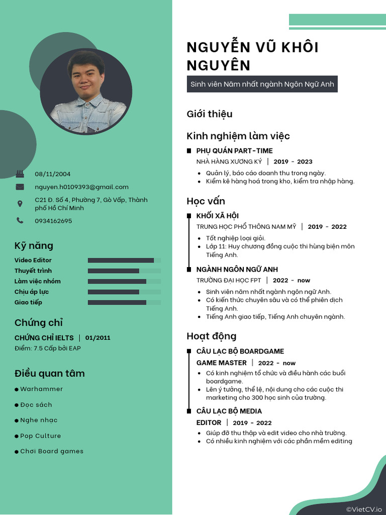 Cv Sinh Viên Năm Nhất Ngành Marketing | PDF