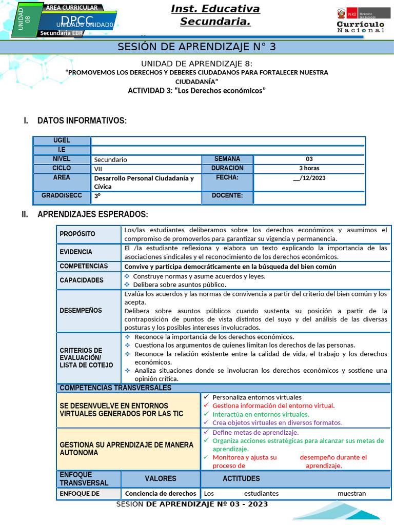 3º DPCC - Ses 3 Uni 8 - Sem 03 | PDF | Aprendizaje | Maestros