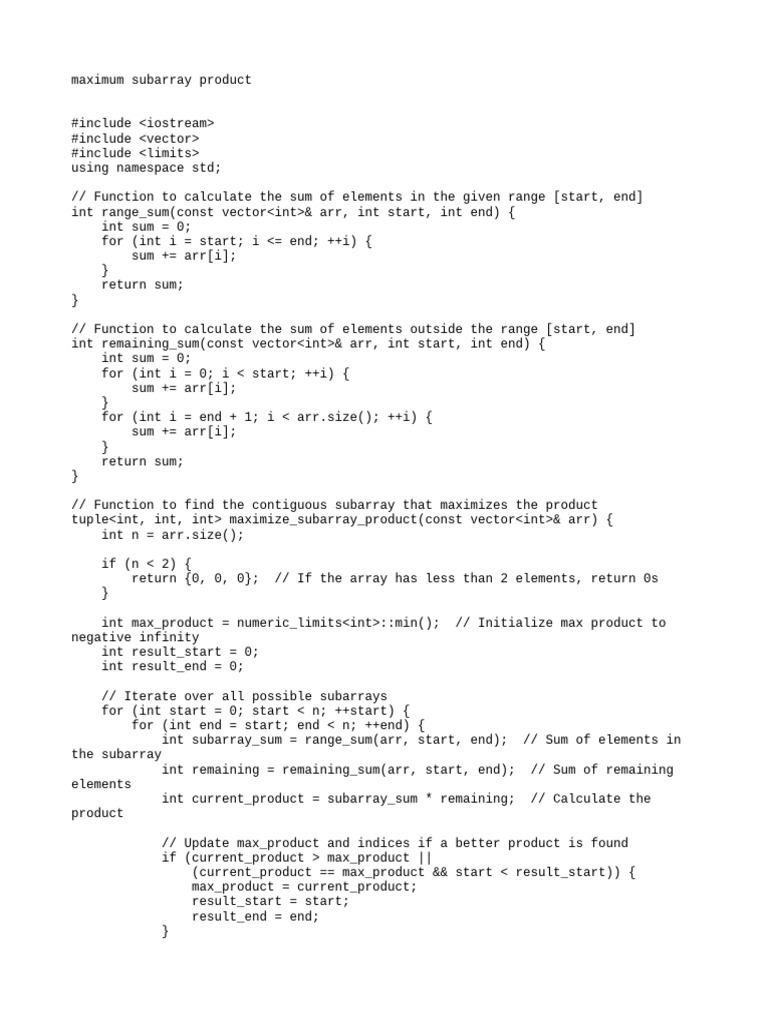 maximum subarray product | PDF maximum subarray product | PDF