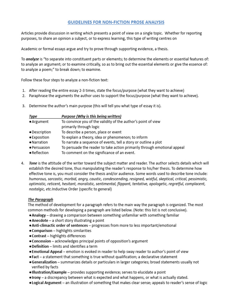 Guidelines For Non-Fiction Prose Analysis | PDF