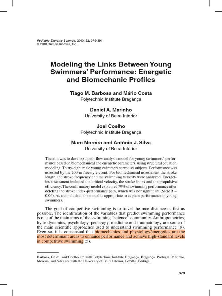 Barbosa Et Al (2010) Modeling The Links Between Young Swimmers Performance Energetic and ...