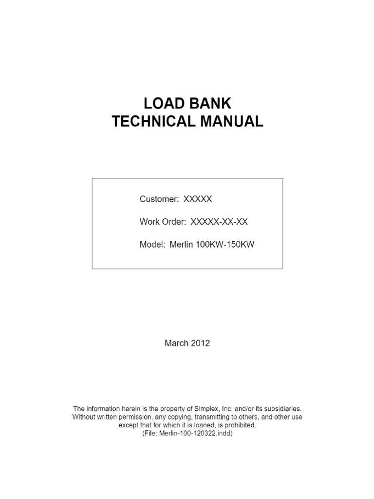 Merlin 100KW Large Portable Load Bank Operator's Manual | PDF
