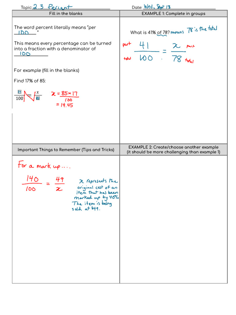 2.3 Solving Percent Problems Note FILLED | PDF