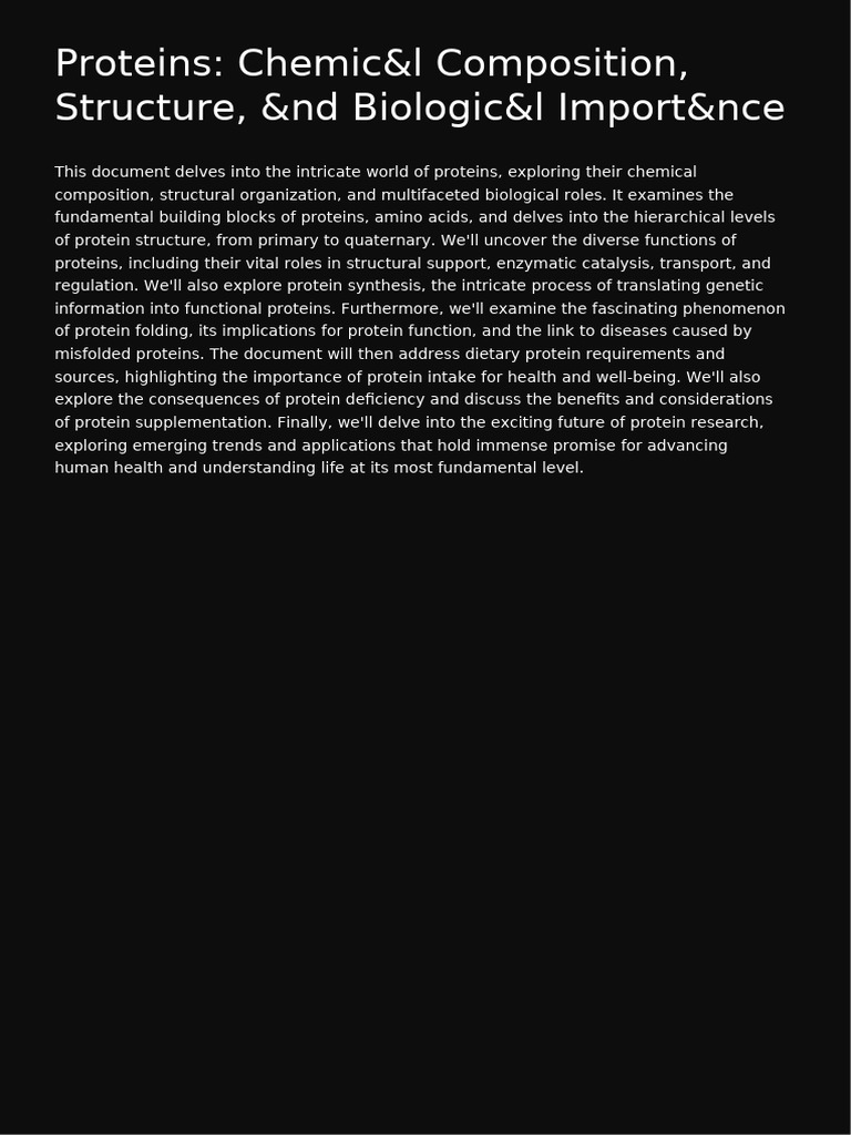 Proteins Chemical Composition Structure and Biological Importance | PDF ...