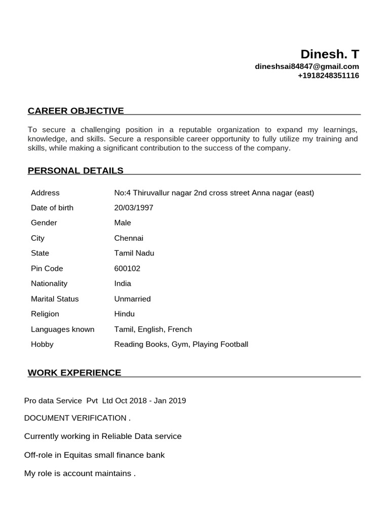 Dinesh.T Resume 2020 | PDF