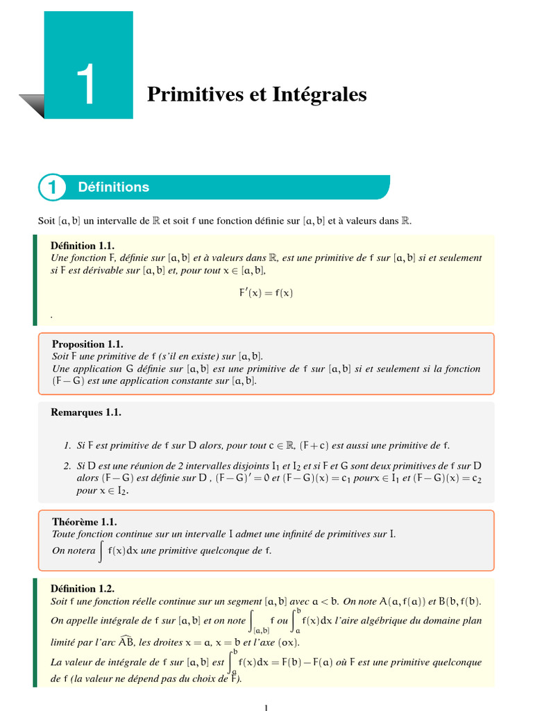 Primitives et Intégrales : Définitions et Propriétés | PDF | Intégral ...