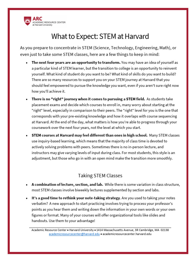 What To Expect - STEM at Harvard | PDF | Science, Technology ...