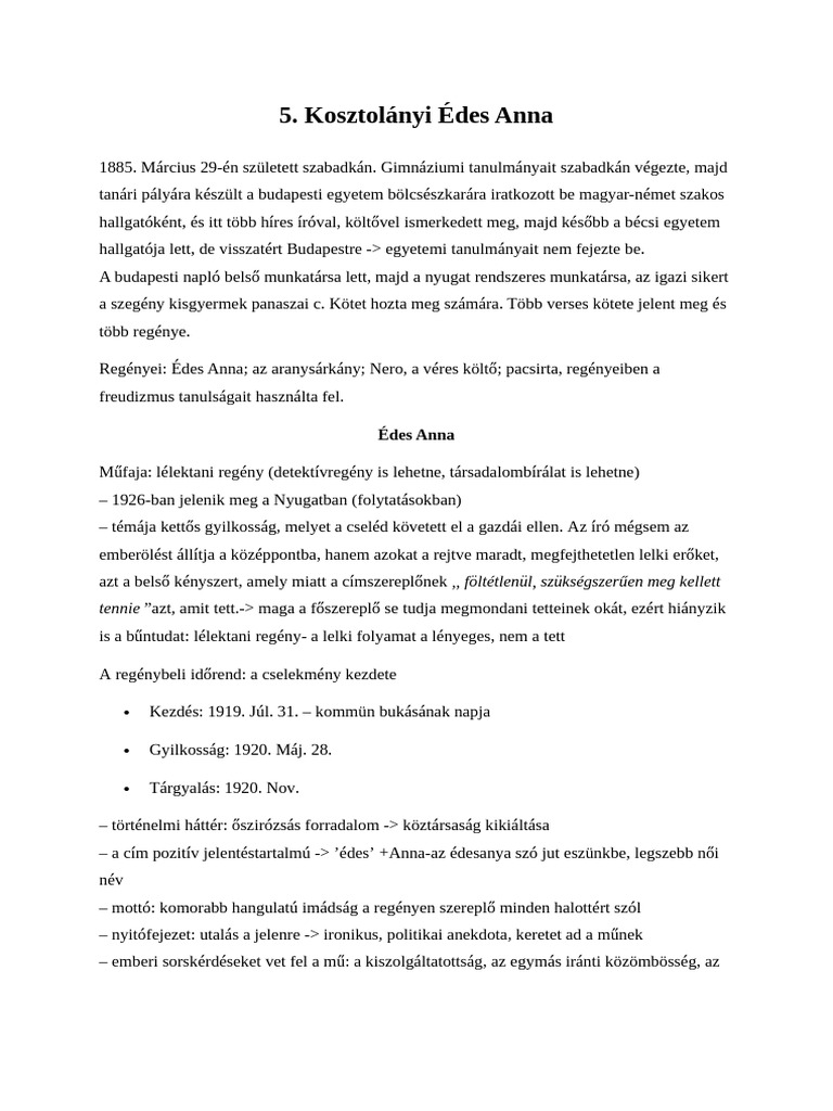 Kosztolányi Édes Anna | PDF