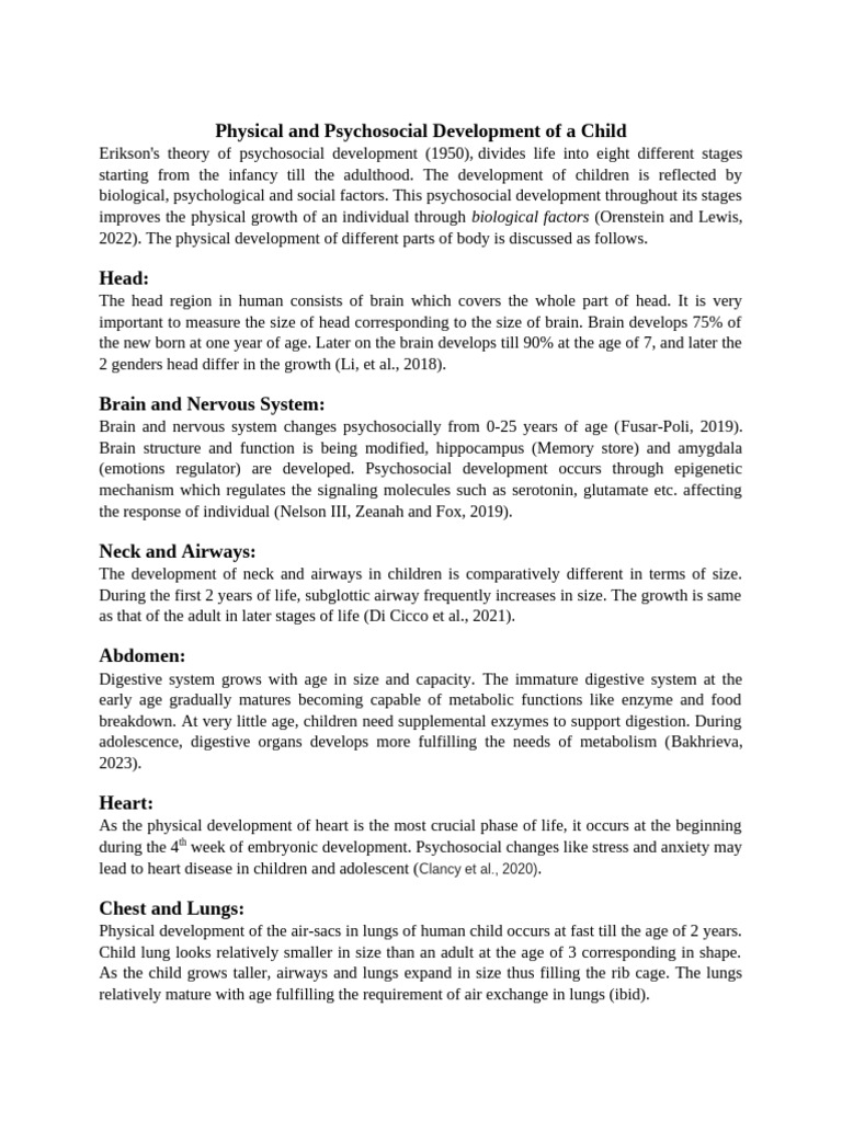 Physical and Psychosocial Development of A Child | PDF | Brain | Lung