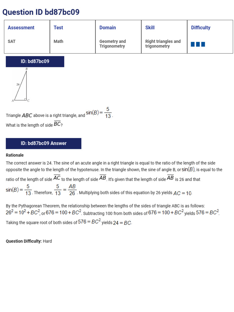 QB - Right Triangles and Trigonometry (Hard) | PDF | Triangle ...