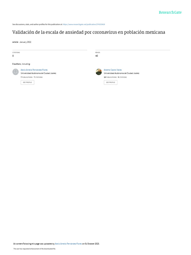 Validacion de La Escala de Ansiedad Por Coronavirus | PDF | Validez (Estadísticas) | Depresión ...