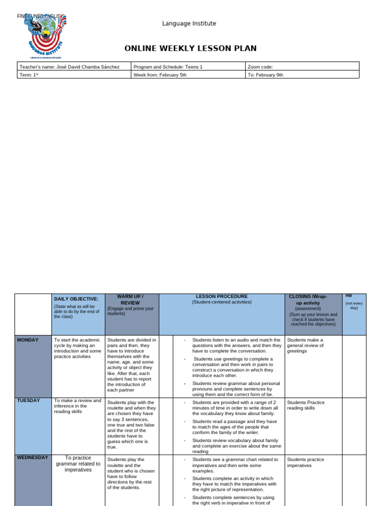 Lesson Plan Teens 1 Plan 1 | PDF | Cognitive Science | Learning