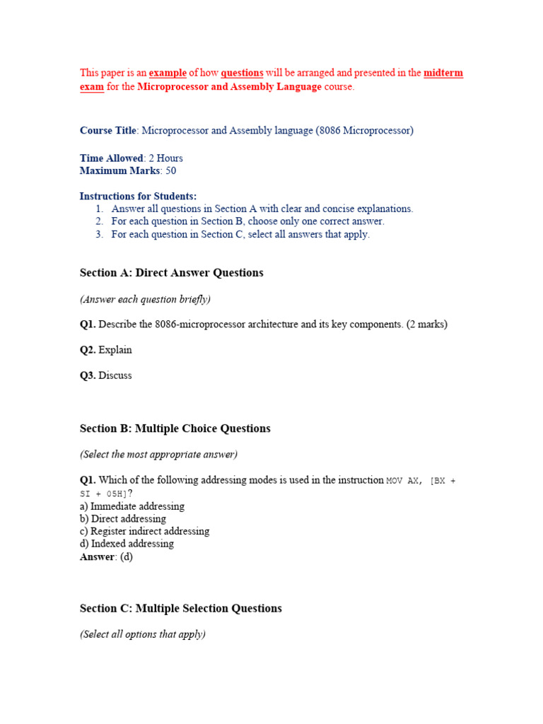 Microprocessor Exam Guide | PDF