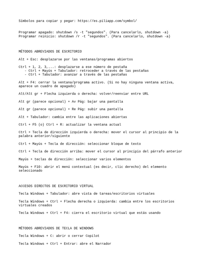 Símbolos + Atajos de Windows | PDF | Ventana (informática) | Informática