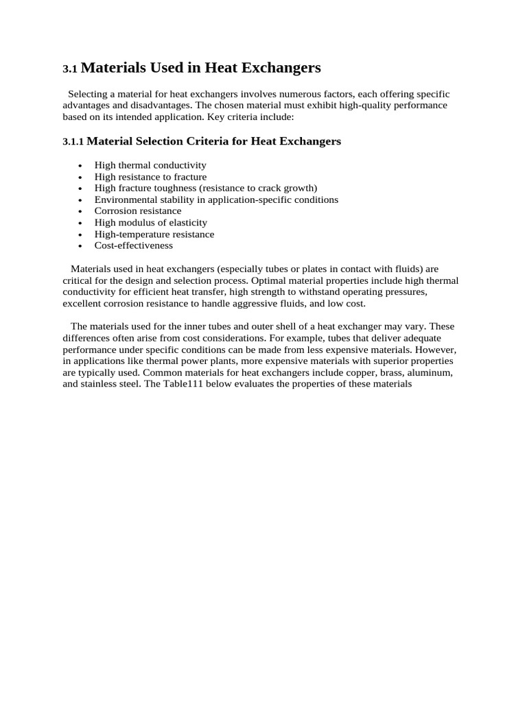 Materials Used in Heat Exchangers | PDF | Stainless Steel | Heat Exchanger
