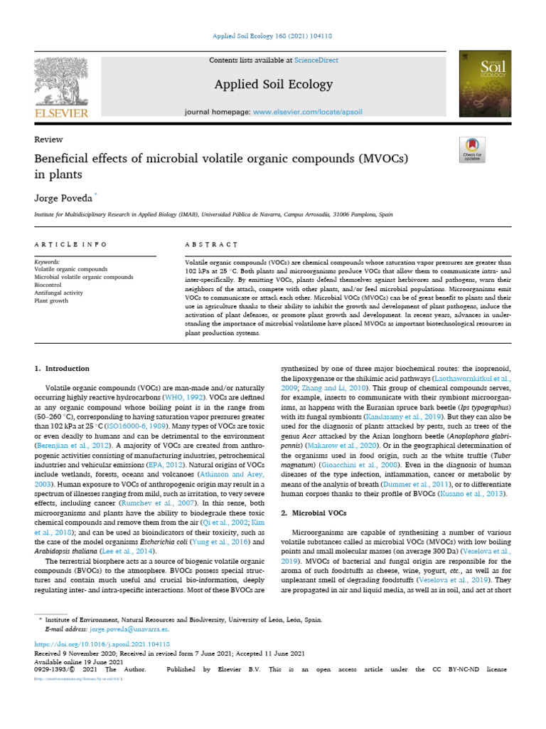 Benefits of Microbial VOCs in Plants | PDF | Volatile Organic Compound ...