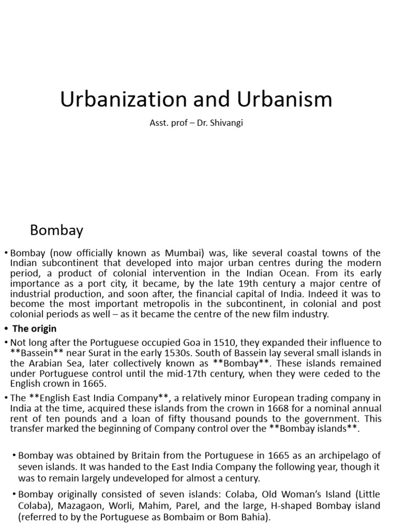 Urbanisation Urbanism Bombay Pptx Pdf Mumbai Economies