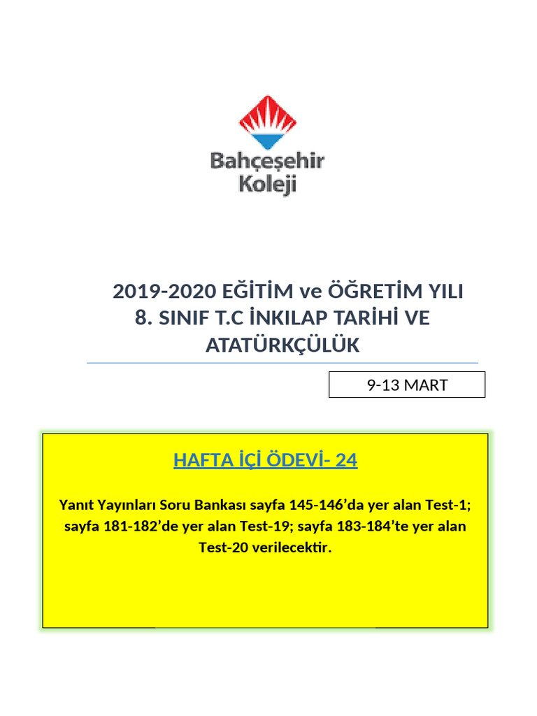 8 Sinif Hafta Ici Odevi 24 1583840612 | PDF