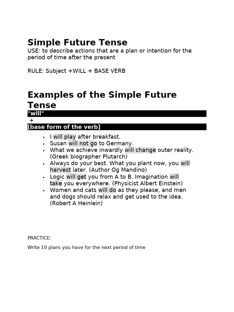 Simple Future Tense Guide | PDF