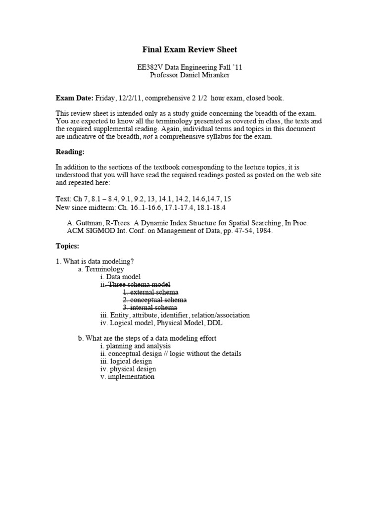 Final Exam Review Sheet 11 | PDF | Conceptual Model | Data Model
