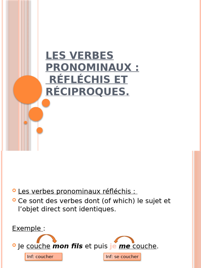Verbes pronominaux : réflexifs et réciproques | PDF