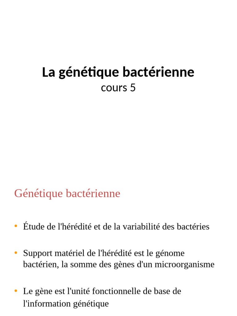 La Génétique Bactérienne: Cours 5 | PDF | Gène | Mutation