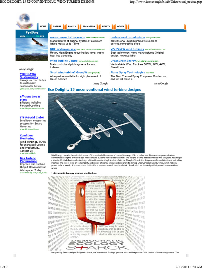 15 UNCONVENTIONAL WIND TURBINE DESIGNS | PDF | Wind Turbine | Energy ...
