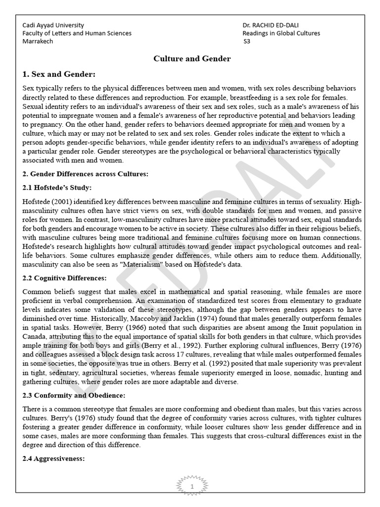 3. Culture and Gender | PDF | Gender Role | Gender