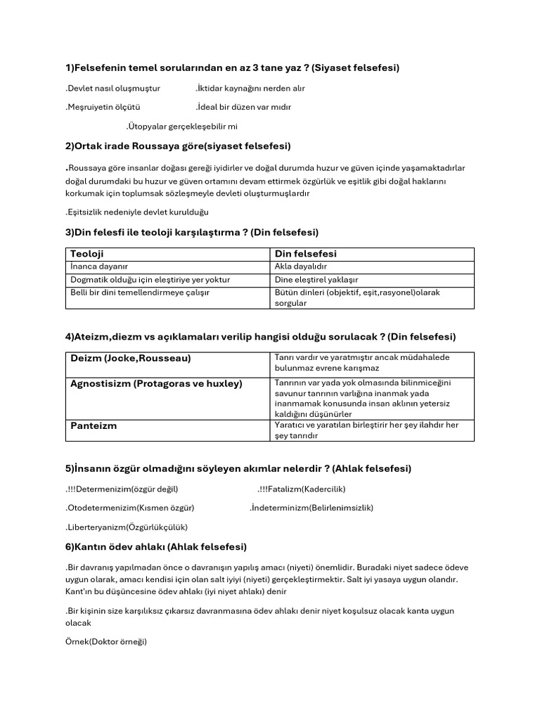 Felsefe Sınav Notları Son Sınavlar | PDF