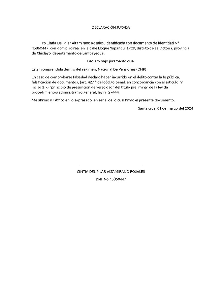 Declaración Jurada de Onp | PDF
