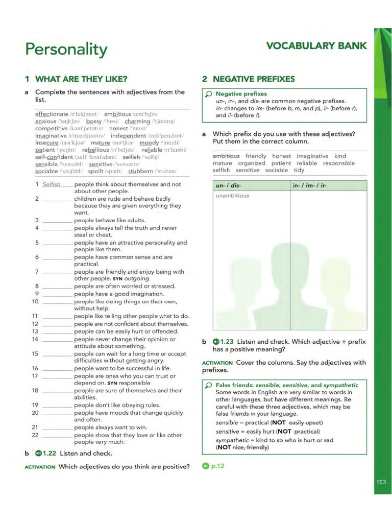 Vocabulary Personality Adjectives | PDF | Human Communication | Linguistics