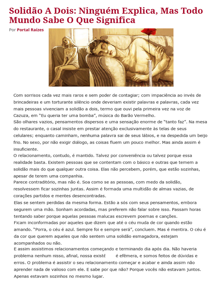 Solidão a Dois - Ninguém Explica, Mas Todo Mundo Sabe o Que Significa | PDF