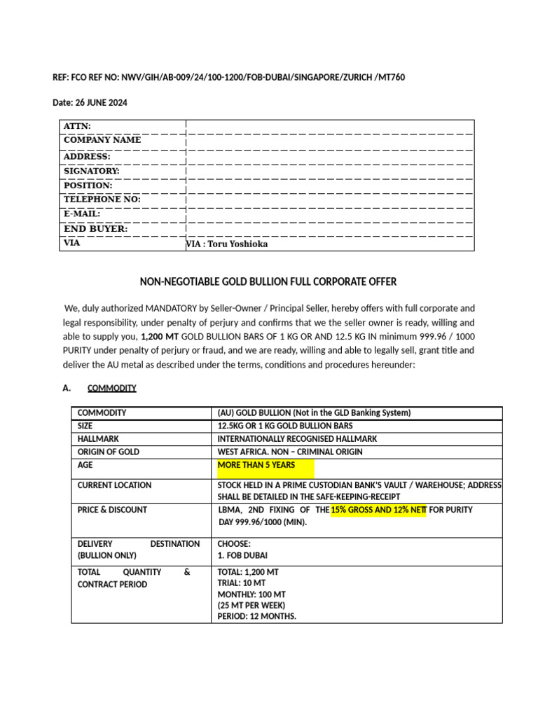 Gold Bullion Offer for Investors | PDF | Letter Of Credit | Gold As An ...