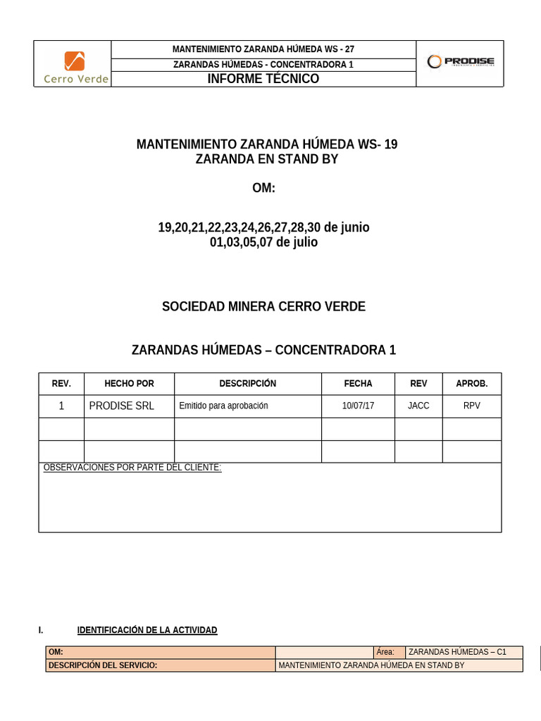 Informe Zaranda Ws 27 | PDF | Materiales