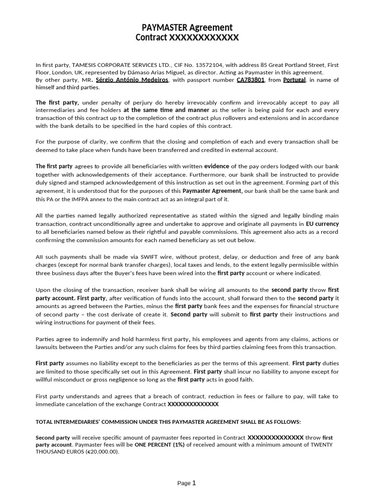 Paymaster Sérgio Medeiros | PDF | Indemnity | Private Law
