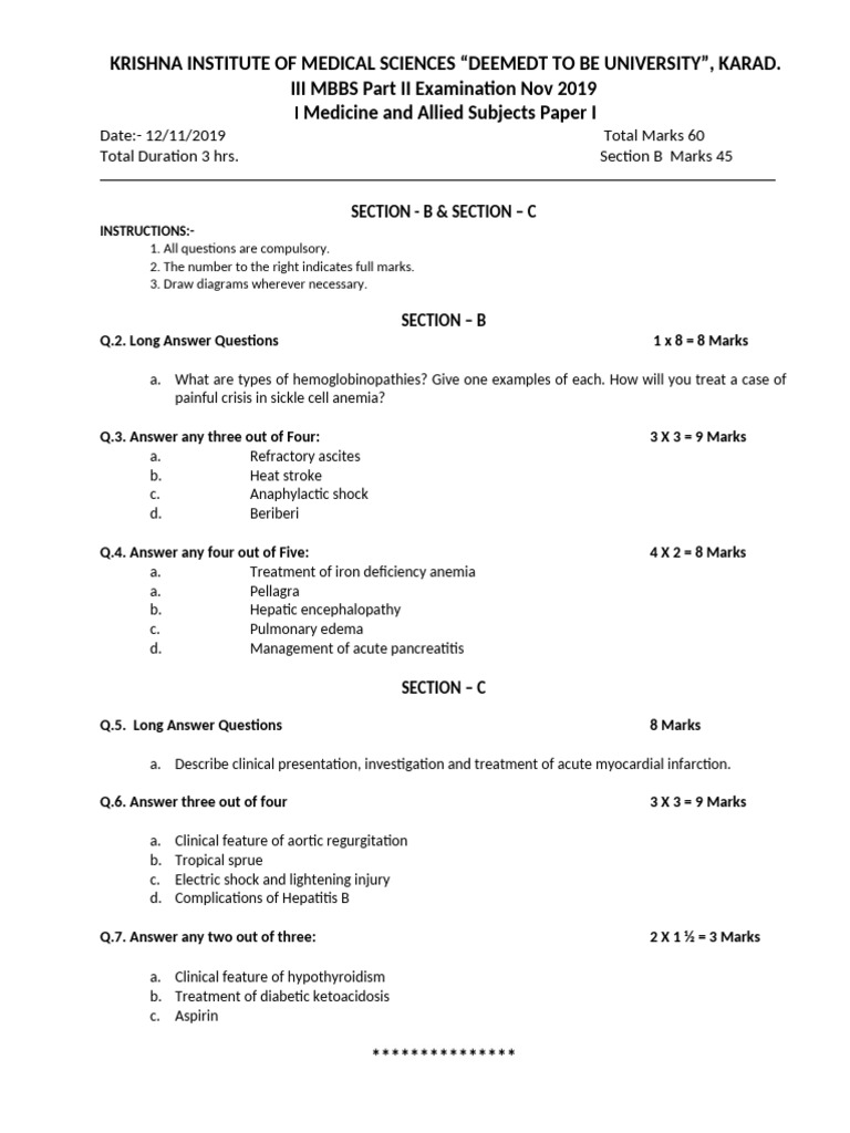 MBBS Part II Exam Questions Nov 2019 | PDF